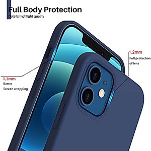 ORNARTO Compatible with iPhone 12 Mini Case, Slim Liquid Silicone 3 Layers Full Covered Soft Gel Rubber with Microfiber Case Cover 5.4 inch-Navy Blue