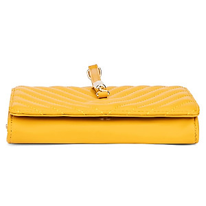 Olivia Miller Women's Fashion Asher Faux PU Leather Quilted Textured w Tassel n Front Flap, Yellow Crossbody Bag Everyday Small Evening Casual Work Purse Handbag