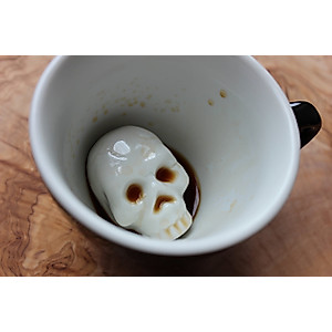 Creature Cups SKULL Ceramic Cup (11 Ounce, Black Exterior) | Hidden 3D Creature Inside Mug Emerges As You Drink | Spooky Creepy Coffee & Tea Cup