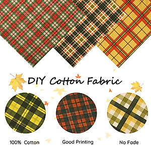 Whaline 30Pcs Cotton Autumn Fat Quarters Fabric 15 Design Fall Spice Plaids Fabric Squares 12 x 12 Inch Quilting Fabric Patchwork Precut Quilt Charm Squares for Harvest Thanksgiving DIY Crafts Sewing