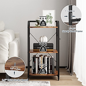 LAITIMIA 3 Tier Mobile Printer Stand with Storage Shelves Folding Paper Shredder Stand Heavy Duty Laser Printer Table on Wheels CPU Tower Stand Home Office Printer Cart Kitchen Organizer Rustic Brown