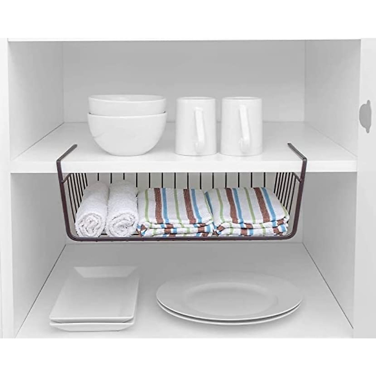 RoomForLife - 2 Pack Under Shelf Organization Baskets - Color Black - Slips on any Shelf/Cabinet - Kitchen Closet Laundry More