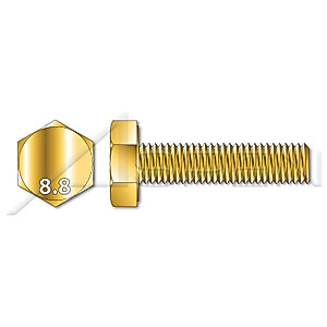 (50 pcs) M12-1.75 X 25mm, DIN 933 / ISO 4017, Metric, Hex Head Cap Screws Bolts, Full Thread, Class 8.8 Steel, Yellow Zinc