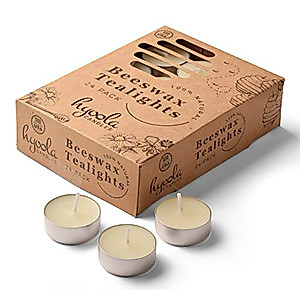 HYOOLA White Beeswax Tealight Candles in Aluminum Cup - 24 Pack - 100% Pure Natural Beeswax Candles