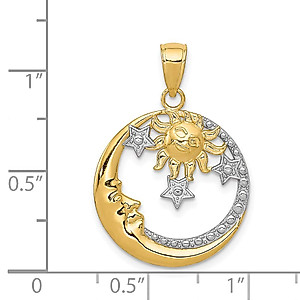 14k and Rhodium D/C Moon Stars and Sun Pendant QM2867