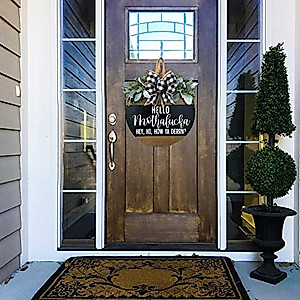 Funny Welcome Sign for Front Door,Hello Mothafucka, Hey, Hi, How Ya Derrn Hanging Door Signs,Rustic Round Wooden Sign Mothers Day Gift Decor for Farmhouse Porch Wall Home (A)