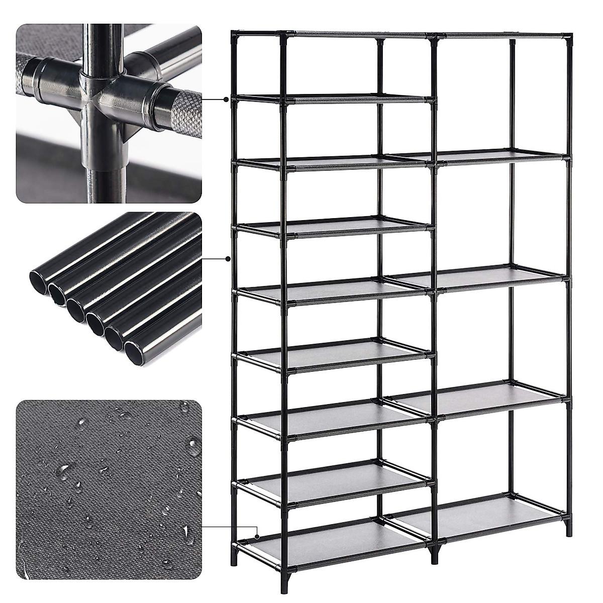 YOUDENOVA Shoe Rack, 9 Tier Shoe Rack Storage for Closet Entryway, Non-Woven Fabric Large Shoe Shelf,Stackable Shoes Organizer for Boots (Black)