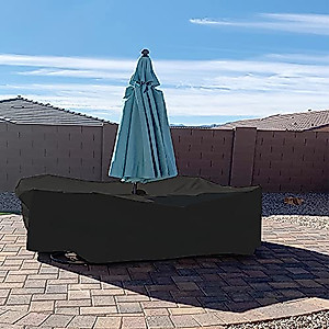 108 Inch Rectangular Oval Patio Table Chair Set Cover with Umbrella Hole Waterproof Outdoor Dining Table and Chairs Cover Rectangle, Black
