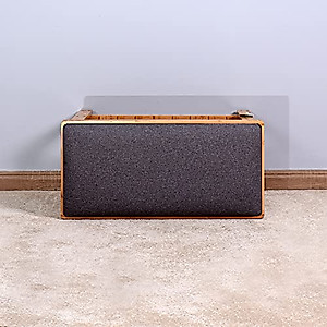 Knocbel 23.6in Bamboo Entryway Cushioned Shoe Bench with Slatted Shelves, 3-Tier Portable Shoes Storage Rack Organizer (Natural)