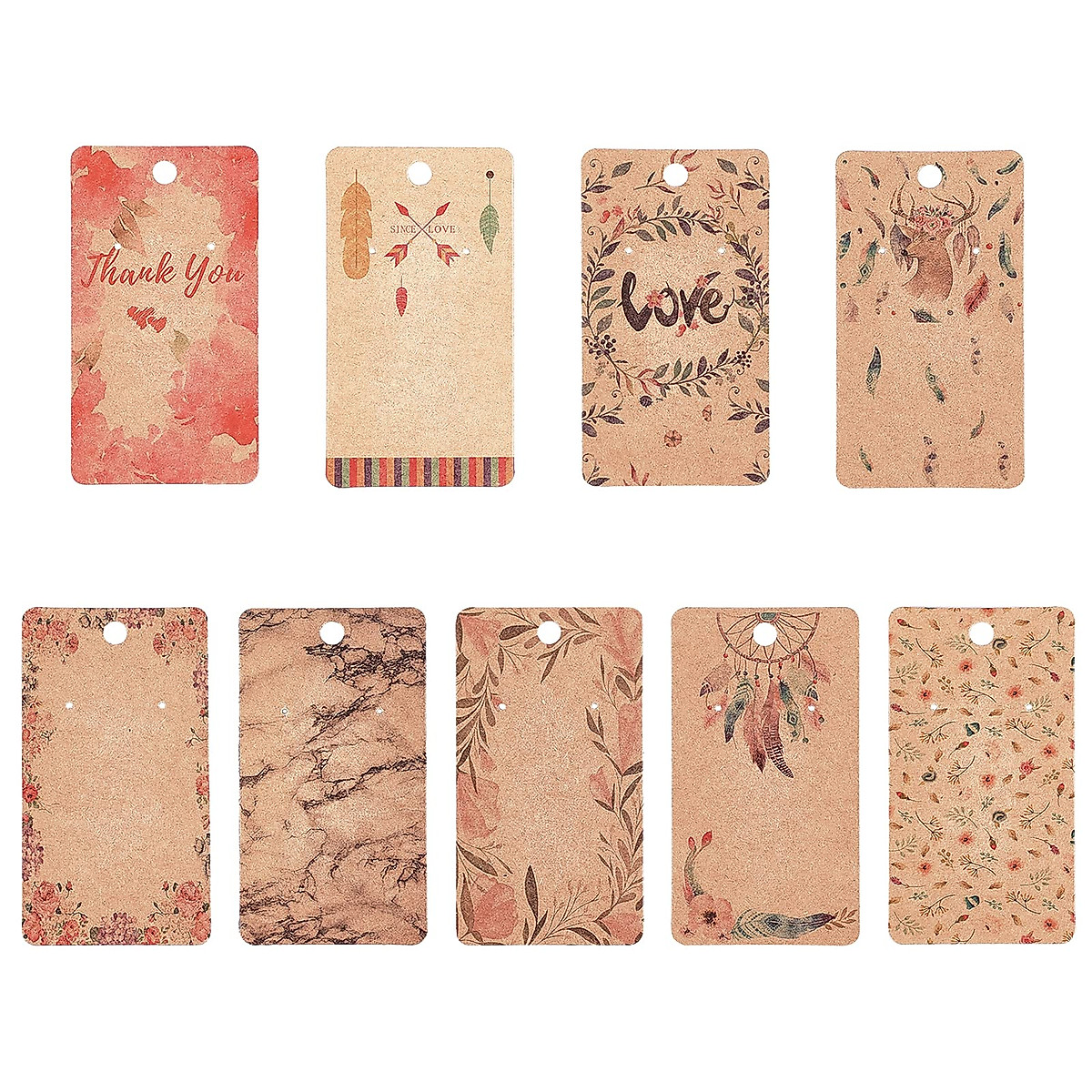 PH PandaHall 126pcs Vintage Earring Display Cards 9 Styles Rectangle Earring Cards Earring holder Cards with 200pcs Plastic Ear Nut for DIY Selling Small Business Earring Package Display, 3.5×2”