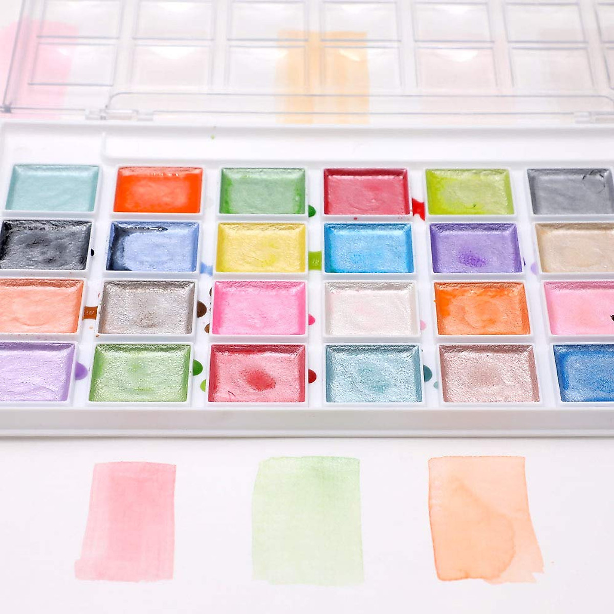 Artecho Watercolor Paint Set, 28 Glitter Metallic Colors, Semi-Moist Pearlescent Water color, Ideal for Beginners and Artists