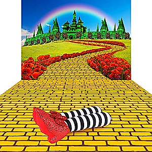 Road Runner Yellow Brick Road Runner and Emerald Castle Backdrop Party Decorations Yellow Brick Road Backdrop Floral Rainbow Photography Background Princess Decorations Party Supplies for Baby Shower