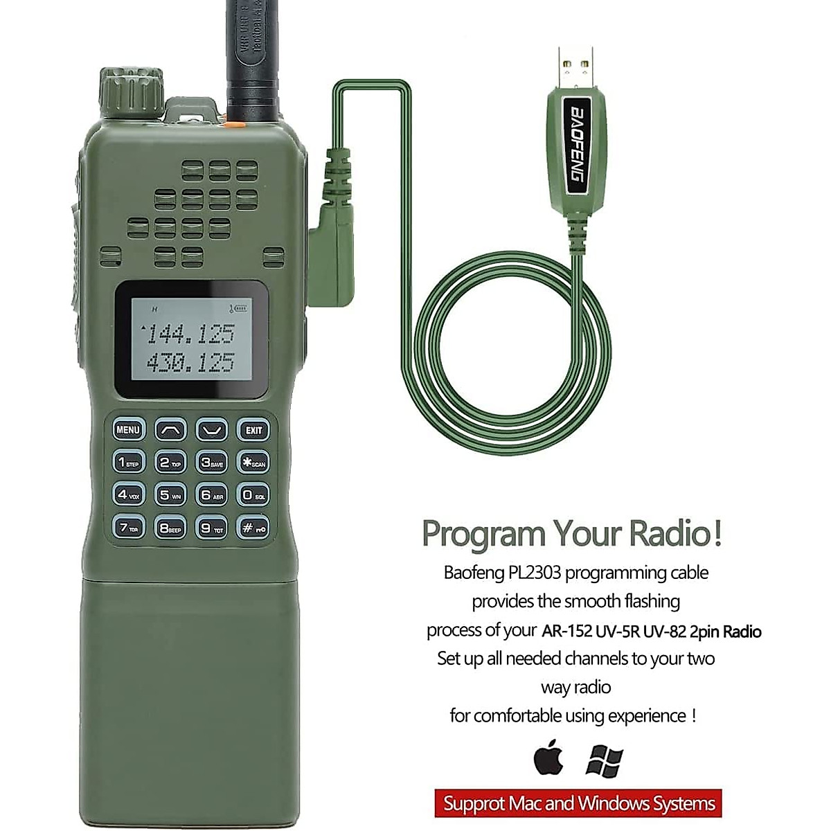 AR-152 10W Powerful Ham Radio Military Grade Long Range Two Way Radio with 12000mAh Larger Battery,Tactical Antenna,Speaker Mic and USB Charging Cable Full Kits