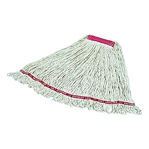 Rubbermaid Commercial Products Swinger Loop Mop Head Replacement, 1-Inch Headband, Large, White, Cotton/Synthetic Industrial Wet Mop for Floor Cleaning Office/School/Stadium/Lobby/Restaurant