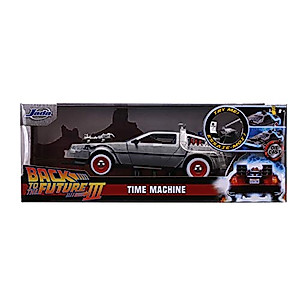 JADA TOYS, Back to The Future Part III: Time Machine with Light-up 1:24 Scale Vehicle, Unisex Adult Silver