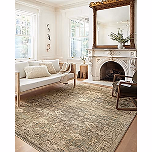 Loloi II Margot Collection MAT-04 Antique / Green 7'-6" x 9'-6", 3.8" Thick, Area Rug, feat.CloudPile, Soft, Durable, Printed, Medallion, Low Pile, Non-Shedding, Easy Clean, Living Room Rug