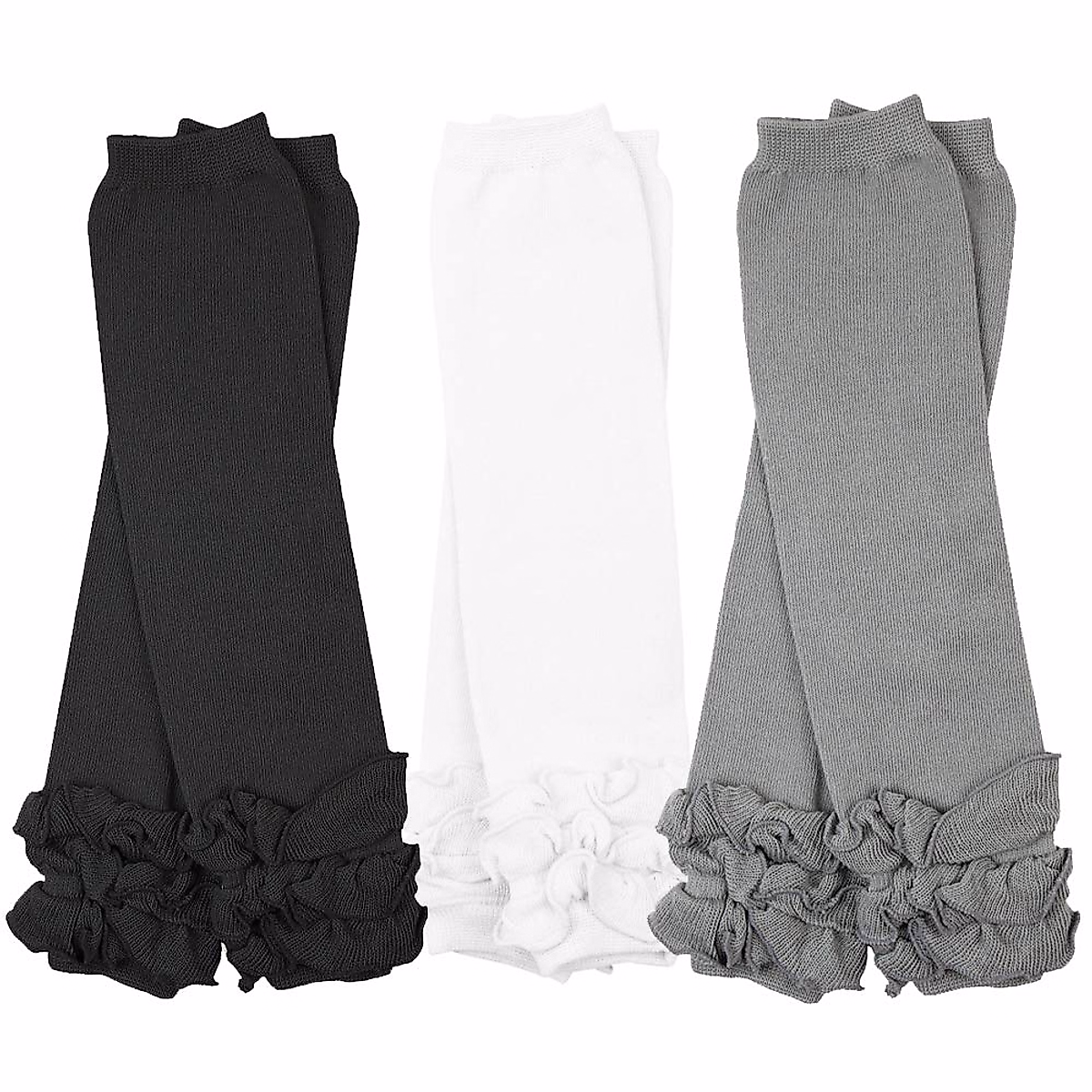 juDanzy 3 Pairs of girls baby Leg Warmers for newborn, infant, toddler, child (One Size, White, Black, Gray)