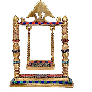 Brass Swing Jhula for Ladoo Gopal Idol Krishna Statue Laddu Gopal Jhula Palna for Laddu Gopal Ji Nand Gopal Swing Palna Decorative Showpiece (Brass, Height 10.25")