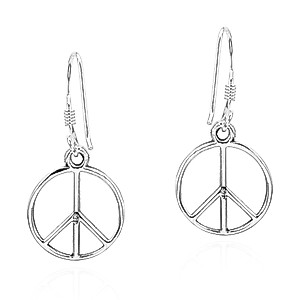 AeraVida 925 Sterling Silver Peace Symbol Dangle Earrings | Minimalist Fashion Earrings for Women