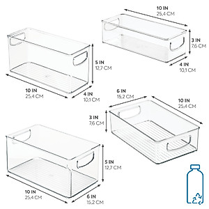 iDesign 4-Piece Plastic Bin Set for Pantry and Cabinet Organization– Various Sizes, Clear Recycled Plastic