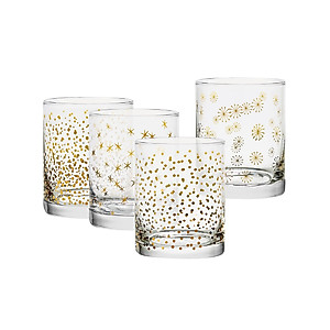 Mikasa Party Rocks Double Old Fashioned Whiskey, Set of 4, Gold/Silver