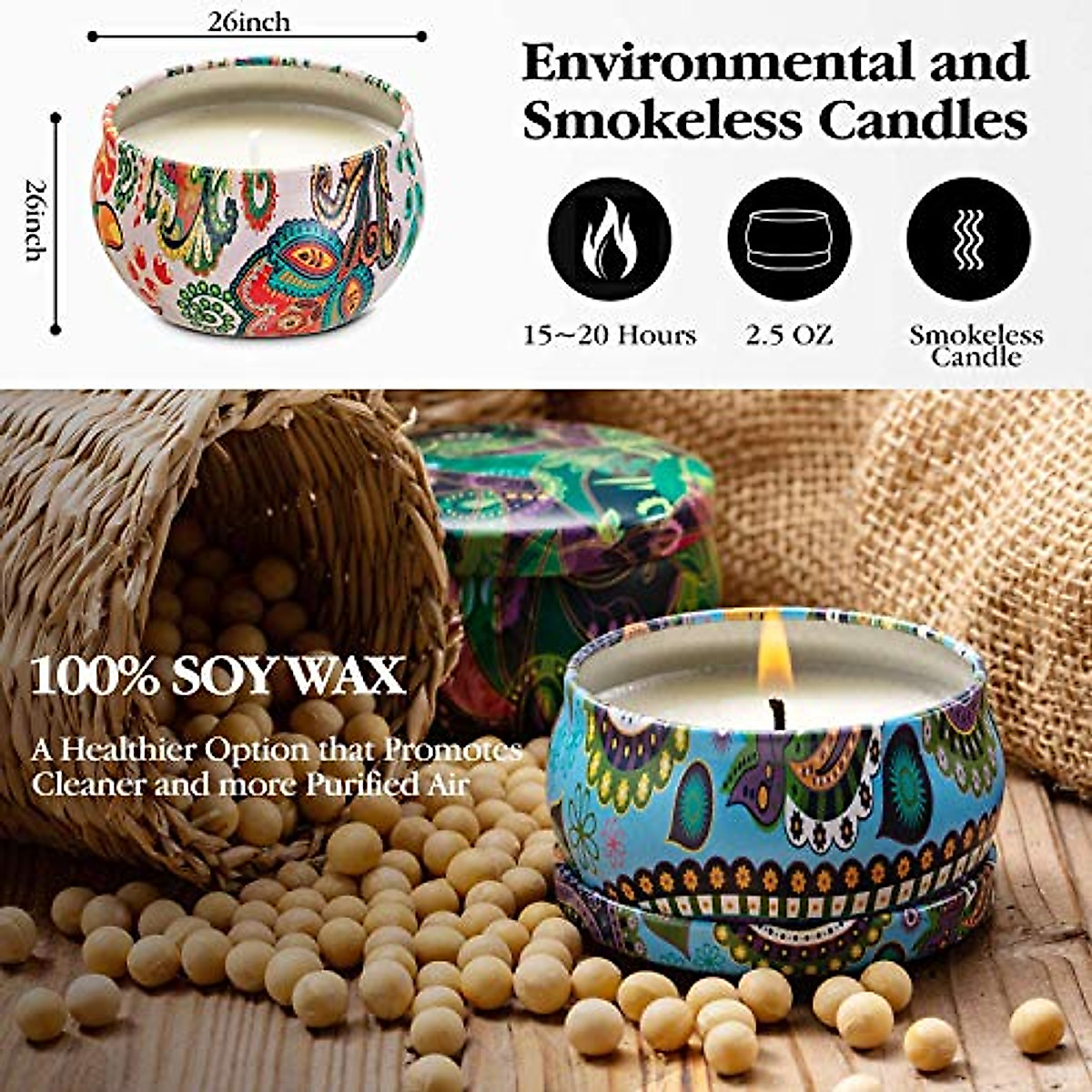 YIHANG Scented Candles Gift Set Soy Wax Tin Candles, Natural Fragrance Candles for Stress Relief and Aromatherapy Candles - 16 X 2.5 Ounce