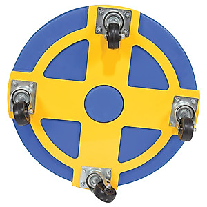 Vestil DRUM-DP-HD-55-BU Polyethylene Heavy Duty Drum Dolly 55 Gallon 24-1/4 in. x 24-1/4 in. x 8-1/2 in. 600 Lb. Capacity Blue/Yellow