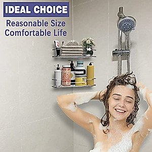 Corner Shower Caddy with Hooks, Self Adhesive Shower Organizer Shelves,No Drilling 2-Pack Rustproof 304 Stainless Steel Shower Storage Shelves for Bathroom & Kitchen
