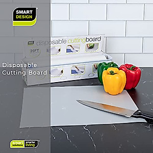 Smart Design Disposable Cutting Board - 12 In x 25 Ft - Biodegradable Plastic - Adjustable Length - BPA Free - Cheese Meat Prep Tray, Large Chopping Butcher Block, Small Food Cut Set - Kitchen - White