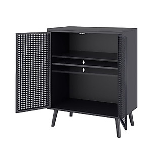 JZXSHD Metal Rattan Accent Cabinet - 2 Door Buffet Storage for Kitchen, Living Room and Hallway, Black