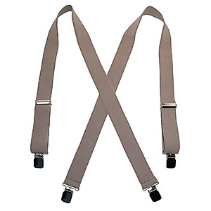 CTM® Men's Terry Casual Elastic Clip-End 1 1/2 Inch Suspenders, Khaki