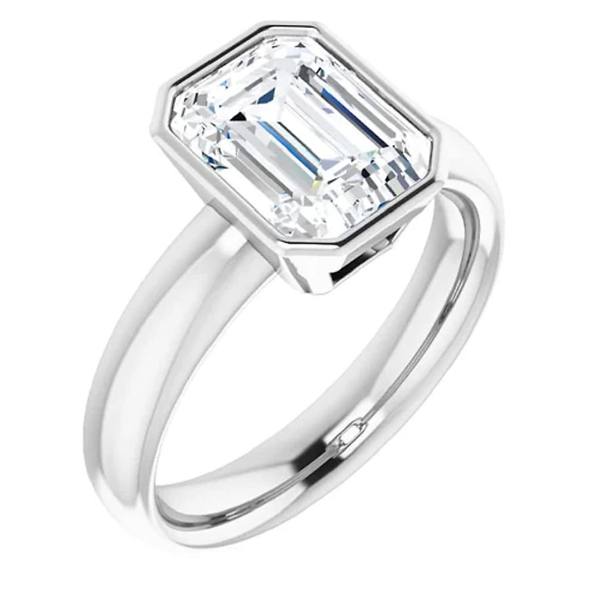 JEWELERYIUM 3.00 Carat Emerald Colorless Moissanite Engagement Ring, Wedding Bridal Ring, Eternity Sterling Silver Solid Diamond Solitaire Bezel Anniversary Promise Ring for Her (7.5)
