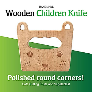 Wooden Kids Knife;Wooden Handmade Children Knife for safe cutting Fruits and Vegetables - Eco Friendly Cute Bear Shape Kids Safe Knife; Montessori Kids Utensil; Children Fruit and Vegetable Chopper;