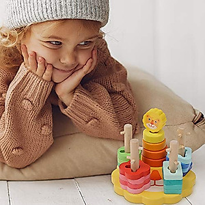 Boxiki kids 27 PCS Montessori Toys for 1 to 3 Year Old Boys Girls Toddlers, Wooden Shape Sorter & Stacking Toys, Color Recognition Stacker, Baby Puzzles Gift