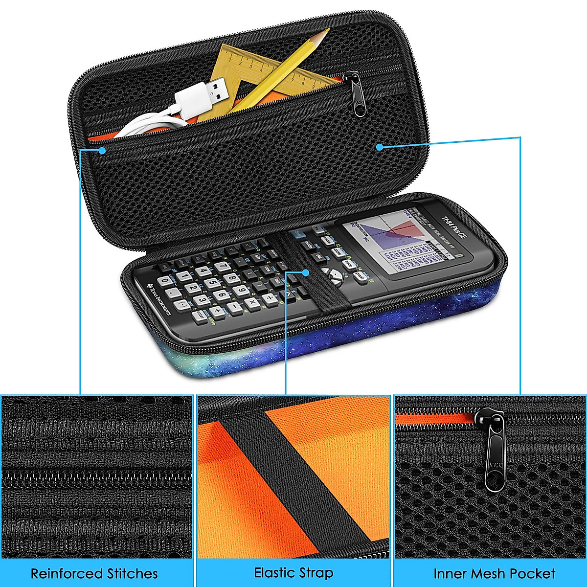 Graphing Calculator Carrying Case for TI-84 Plus CE, Fintie Hard EVA Shockproof Protective Box for TI-84 Plus/TI-83 Plus CE/Casio fx-9750GII (Galaxy)