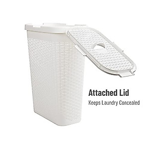 Mind Reader 40 Liter Slim Laundry Basket, Laundry Hamper with Cutout Handles, Washing Bin, Dirty Clothes Storage, Bathroom, Bedroom, Closet, White