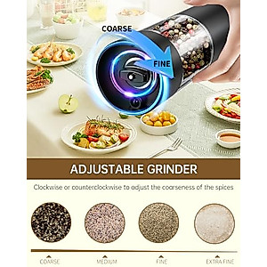 CIRCLE JOY Electric Salt and Pepper Grinder Set Automatic Salt and Pepper Grinder Set with Easy-to-Carry Charging Base and LED Light, Adjustable Coarseness, USB Rechargeable, Washable Container, Black