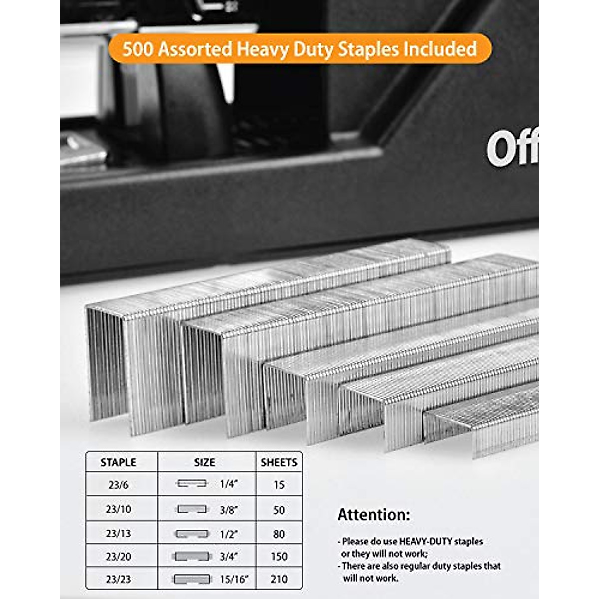 OFFICE1ST Heavy Duty Stapler, 210 Sheet High Capacity Industrial Office Stapler with 500 Staples and Staple Remover, Commercial Desk Stapler for 15 to 210 Sheets