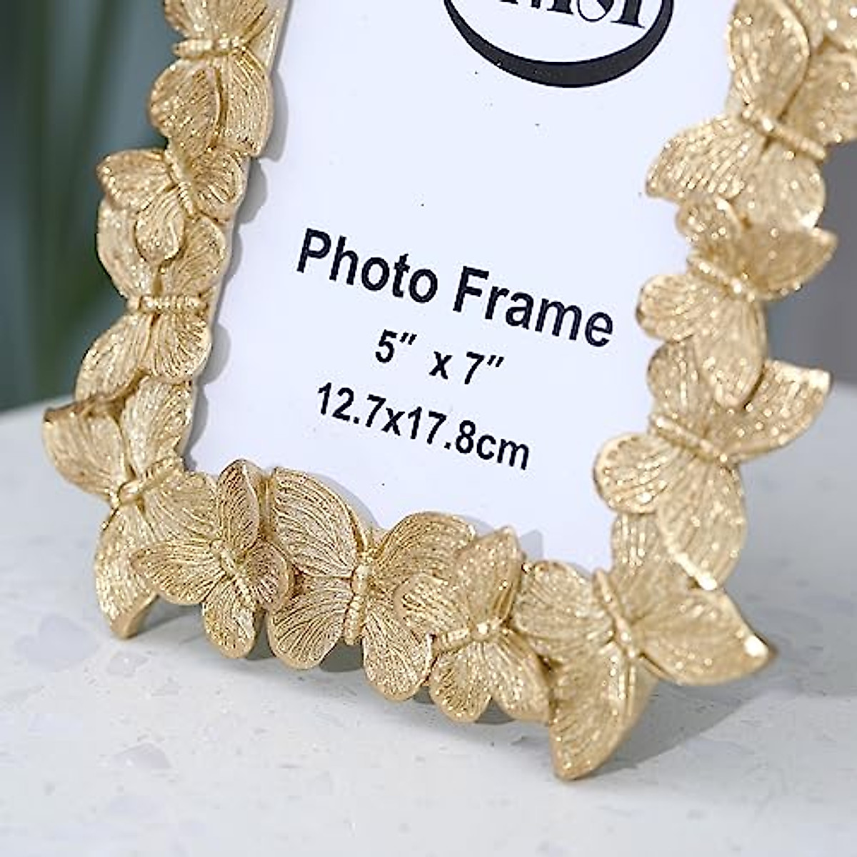 5x7 Antique Picture Frame Gold Butterfly 5 x 7 Vintage Photo Frames for Tabletop Display and Wall Mount Vertical Horizontal