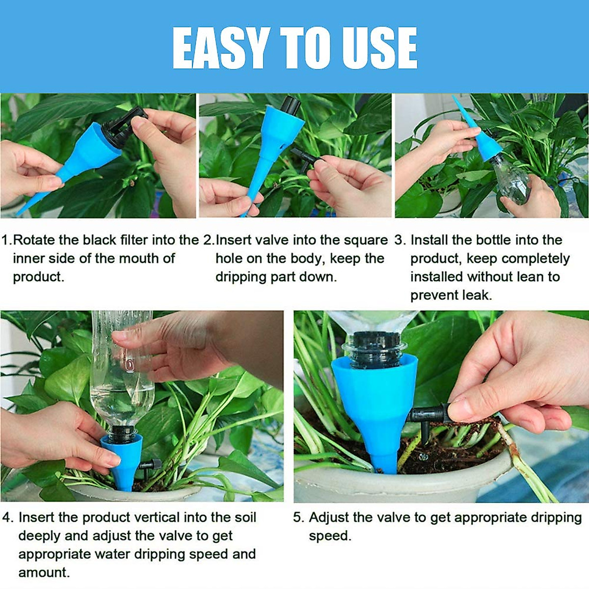 Emoly Upgraded 12 Pack Self Plant Watering Spikes with Adjustable Water Flow, Plant Waterer for Indoor Outdoor, Automatic Watering Spikes for Potted Plants