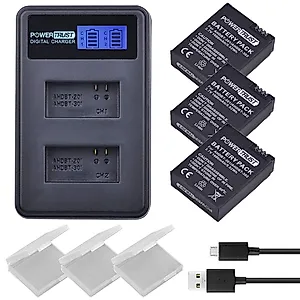 PowerTrust 3Pcs 3.7V 1600mAh AHDBT-301 Battery for GoPro Hero3 AHDBT301 AHDBT-302 AHDBT-201 Li-ion Camera Battery and LCD USB Dual Charger