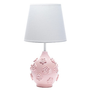 Lambs & Ivy Signature Botanical Baby Pink Floral Nursery Lamp with Shade & Bulb
