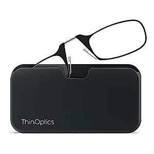 ThinOptics Universal Pod Rectangular Reading Glasses, Black Frames, Black Case, 44 mm + 1.5