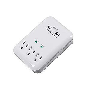 Monoprice 3 Outlet Power Surge Protector Wall Tap with 2 Built in 3.4A USB Charging Ports - White | ETL Rated 950 Joules with Grounded and Protected Light Indicator