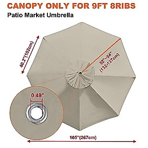 EliteShade USA Sunumbrella 9ft Replacement Covers 8 Ribs Market Patio Umbrella Canopy Cover (CANOPY ONLY) (Beige)