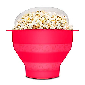 KUFUNG Kitchen Microwave Popcorn Popper Collapsible, BPA Free Silicone Popcorn Popper Microwave Collapsible Bowl, Quick & Easy Popcorn Popper Silicone Microwave (S, Rose Red)