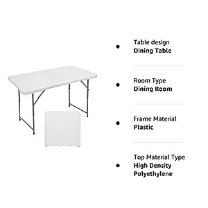 FORUP Folding Utility Table, 4ft Fold-in-Half Portable Plastic Picnic Party Dining Camp Table