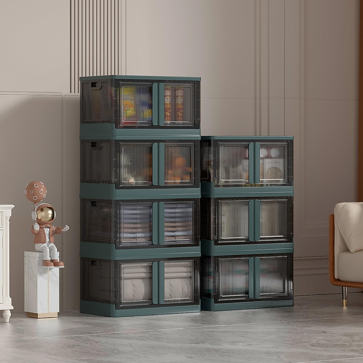 HAIXIN Stackable Storage Bins, 19 Gal Sink Organizer, Collapsible Storage Containers, Storgae Bins with Lids and Wheels, 1 Pack