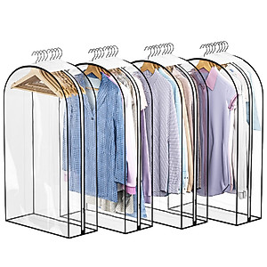 Liuoud Clear Garment Bag For Hanging Clothes- 4 Pack 10” Gusseted Suit Bags For Closet Storage, Plastic Clothes Storage Bag For Suit Coat Dress, fur, Closet Cover For Open Closet