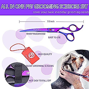 Purple Dragon Professional 7.0 inch 4PCS Pet Grooming Scissors Kit Japan Premium Steel Straight & Curved & Thinning Blade Dog Hair Cutting Shears Set with Case